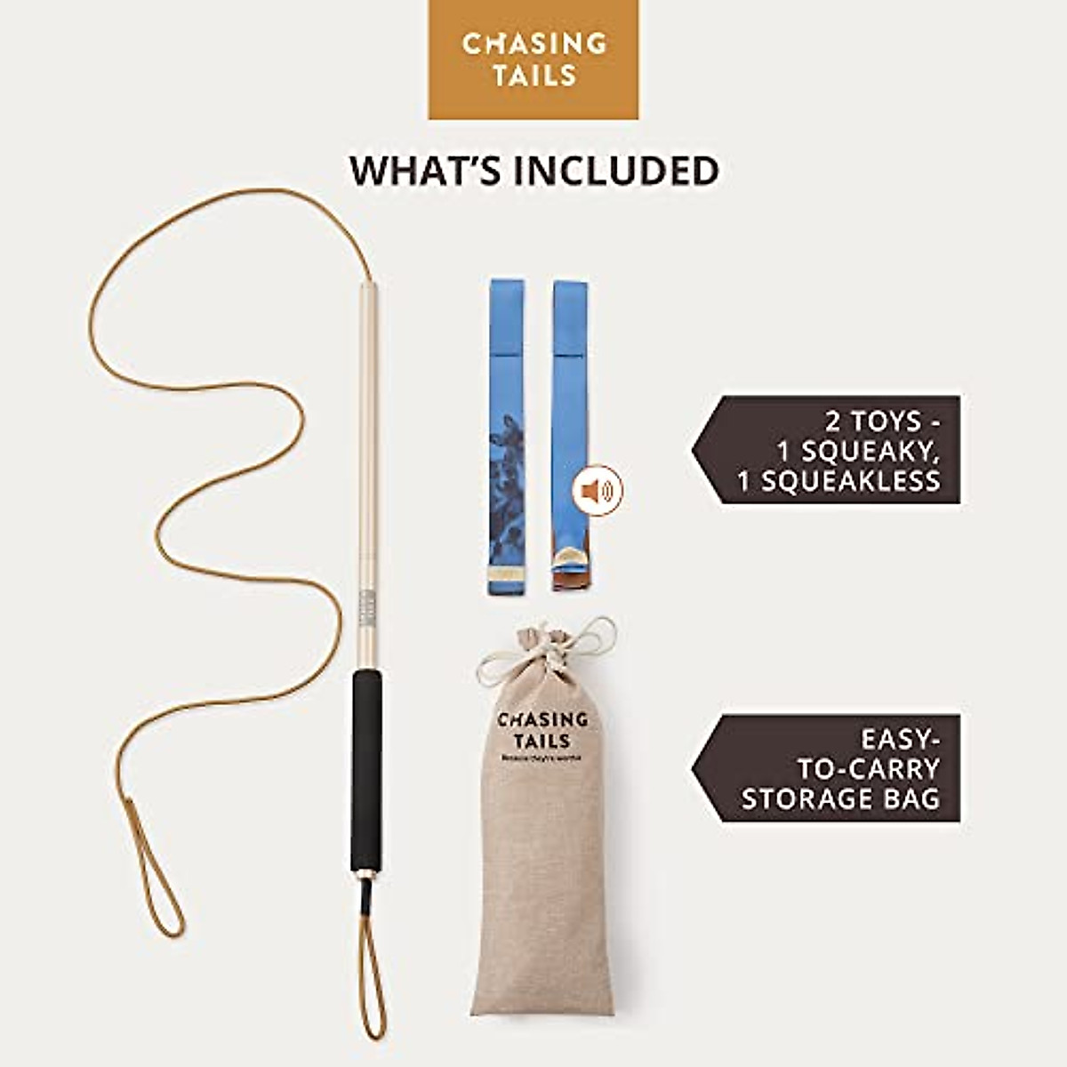 Chasing Tails Flirt Pole for Dogs Heavy Duty - 26 Inch with 30 Inch Rope and Two Toys for All Breeds - Spring Pole for Dogs, Dog Flirt Pole for Large Dogs, Dog Catcher Pole