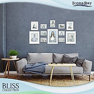 Icona Bay 11x17 White Picture Frame Fits 16x10 Photos with Mat to 9x14 Image, Modern Style Wood Composite Poster Frame, Wall Mount Only, Bliss Collection