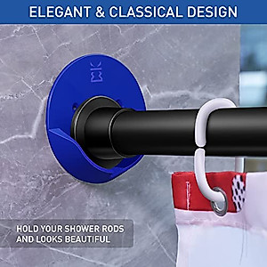 Shower Curtain Rod Holder for Wall – Adhesive Bathroom Tension Rod Retainer with Wide Bracket Include Strong Tapes for No Drilling Quick Mount and 304 Screws for Permanent Installation (Royal Blue)