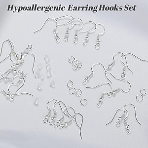 XIANNVXI 925 Silver Earring Hooks 900pcs Earring Hooks for Jewelry Making Hypoallergenic Earring Findings with Jump Rings Earring Backs Earring Making Kit for DIY