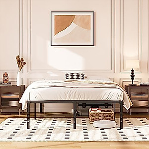 Besebay Full Size Bed Frame 14 Inch Heavy Duty Metal Frames with Steel Slats Support Ample Storage No Box Spring Needed, Easy Assembly, Noise Free, Black