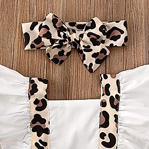 2Pcs Newborn Baby Girl Leopard Ruffles Sleeve Bodysuits Jumpsuit Headband Clothes Romper Set (A-Leopard, 0-6 Months)