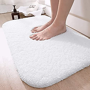DEXI Bathroom Rug Mat, Extra Soft and Absorbent Bath Rugs, Washable Non-Slip Carpet Mat for Bathroom Floor, Tub, Shower Room (24"x16", White)