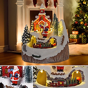 innodept12 Red Christmas Village Church House - Festival Scene Moving Train and Santa Claus with Led Lights, Music for Christmas Decor
