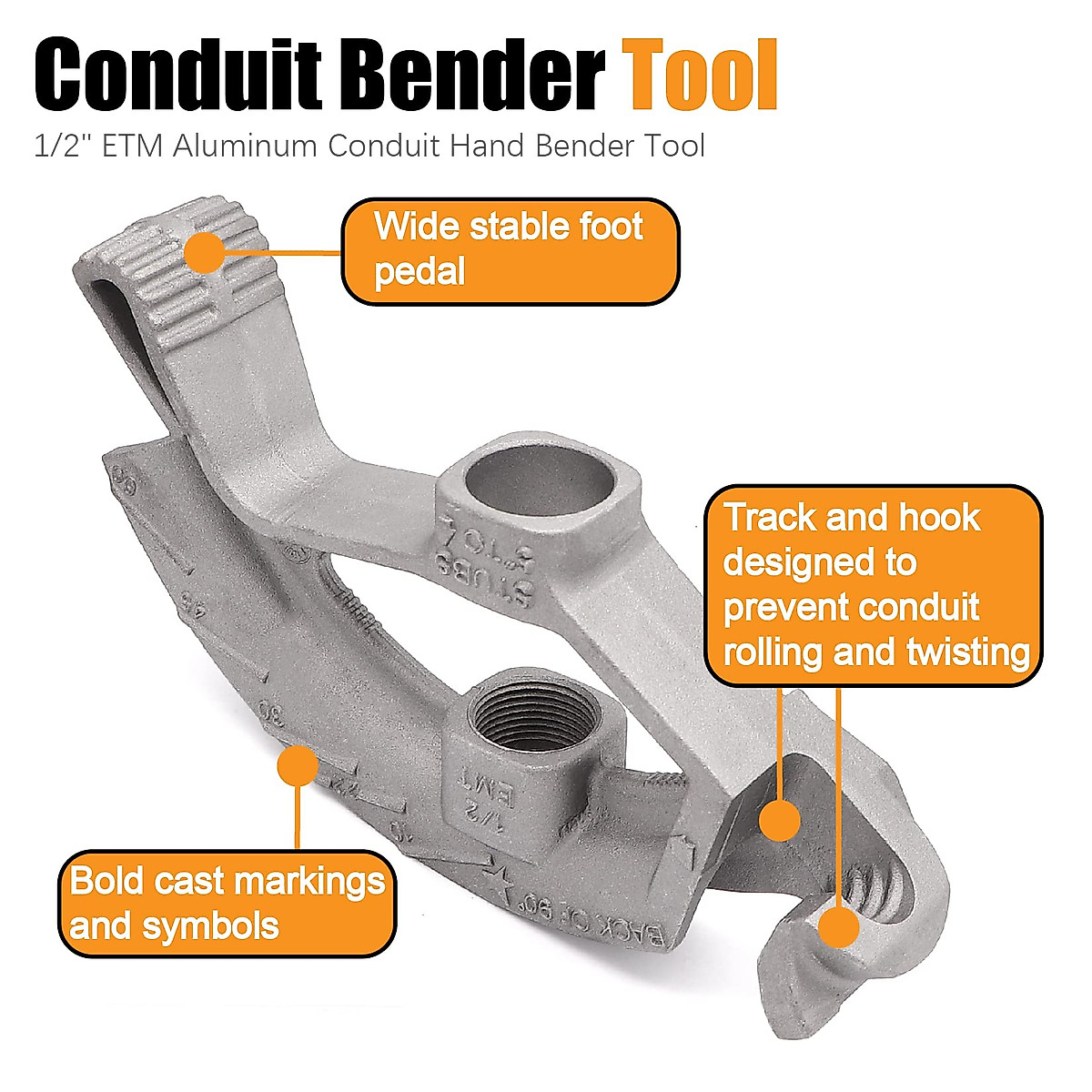 Fuzbaxy 1/2-inch EMT Conduit Pipe,Conduit Hand Bender Tool for 1/2 in. EMT Pipes,Bender Head Aluminum