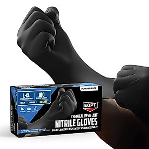 EQPT Disposable Nitrile Gloves, Powder Free, Black, Box of 100, Commercial Grade, Food Safe (Large/X-Large)