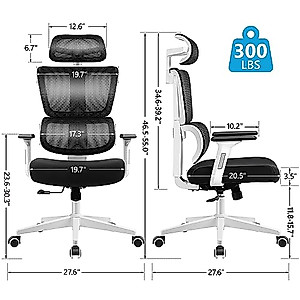 Primy Ergonomic Mesh Office Chair - High Back Computer Chair with Adjustable Lumbar Support and 360 Degree Swivel (White)