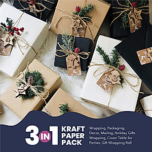 BearBoss 3 Kraft Paper Roll - Brown Black White - 12 inches x 100 feet - Paper Perfect for for Crafts, Art,Small Wrapping, Packing, Postal, Shipping, Dunnage & Parcel, Special Package