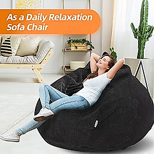 Homguava Bean Bag Chair: Teardrop Bean Bags with Memory Foam Filled, Compact Beanbag Chairs Soft Sofa with Corduroy Cover (Black)