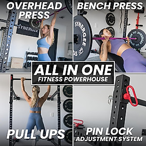 Synergee 2200 Series Folding 79" by 41” Squat Rack with J-Cups & Adjustable Pull Up Bar. Exercise Stand with 750lb Capacity. Power Cage