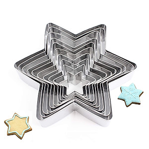 Mziart Star Cookie Cutter Set, 10 Piece Assorted Sizes Star Cookie Molds, Stainless Steel Metal Six-pointed Star Shapes Biscuit Molds Fondant Cake Cutter