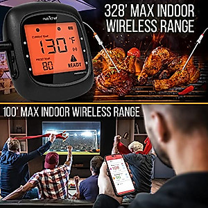 NutriChef Smart Bluetooth BBQ Thermometer with Travel Zip Case, Upgraded Stainless w/ 2 Temperature Probes, LCD Display, Done Alarm Android iPhone, Gas Charcoal BBQ Smoker Temp Monitoring