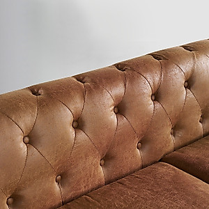 EMKK 105" L-Shape Sofa Couch with Chaise Lounge,Modern Linen Fabric Upholstery Sectional Sofá with Storage Ottoman 2 Pillows for Living Room Furniture Set, Apartment and Large Space, Brown