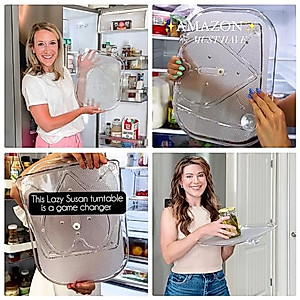 LAMU Lazy Susan Turntable Organizer for Refrigerator, 15.67'' Clear Rectangular Fridge Organizer Storage, Lazy Susan for Cabinet, Table, Pantry, Kitchen, Countertop