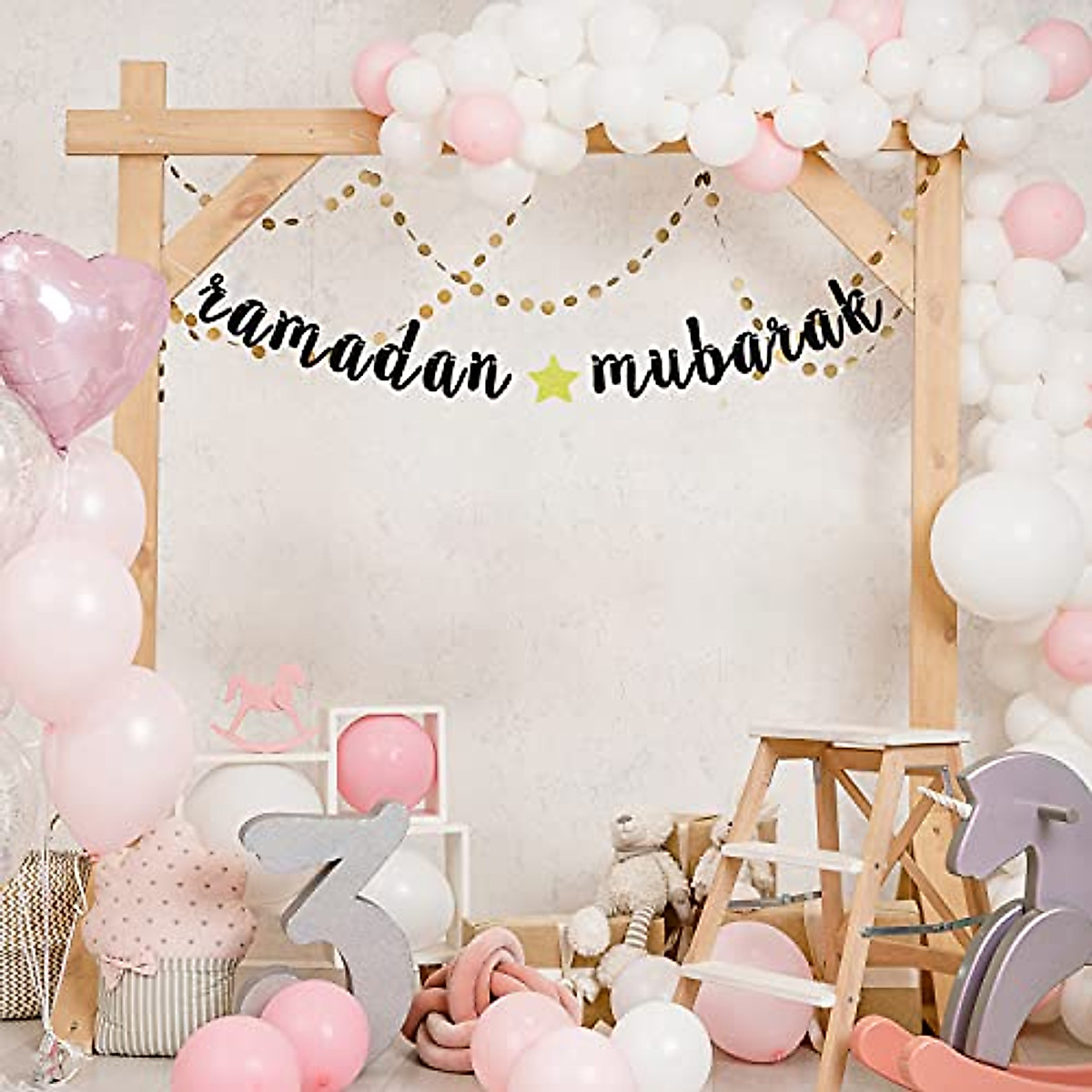 Ramadan Mubarak Banner, Ramadan Decor, Eid Mubarak, Eid Wall Hangings, Muslim Ramadan Party Decoration Supplies Black Glitter.