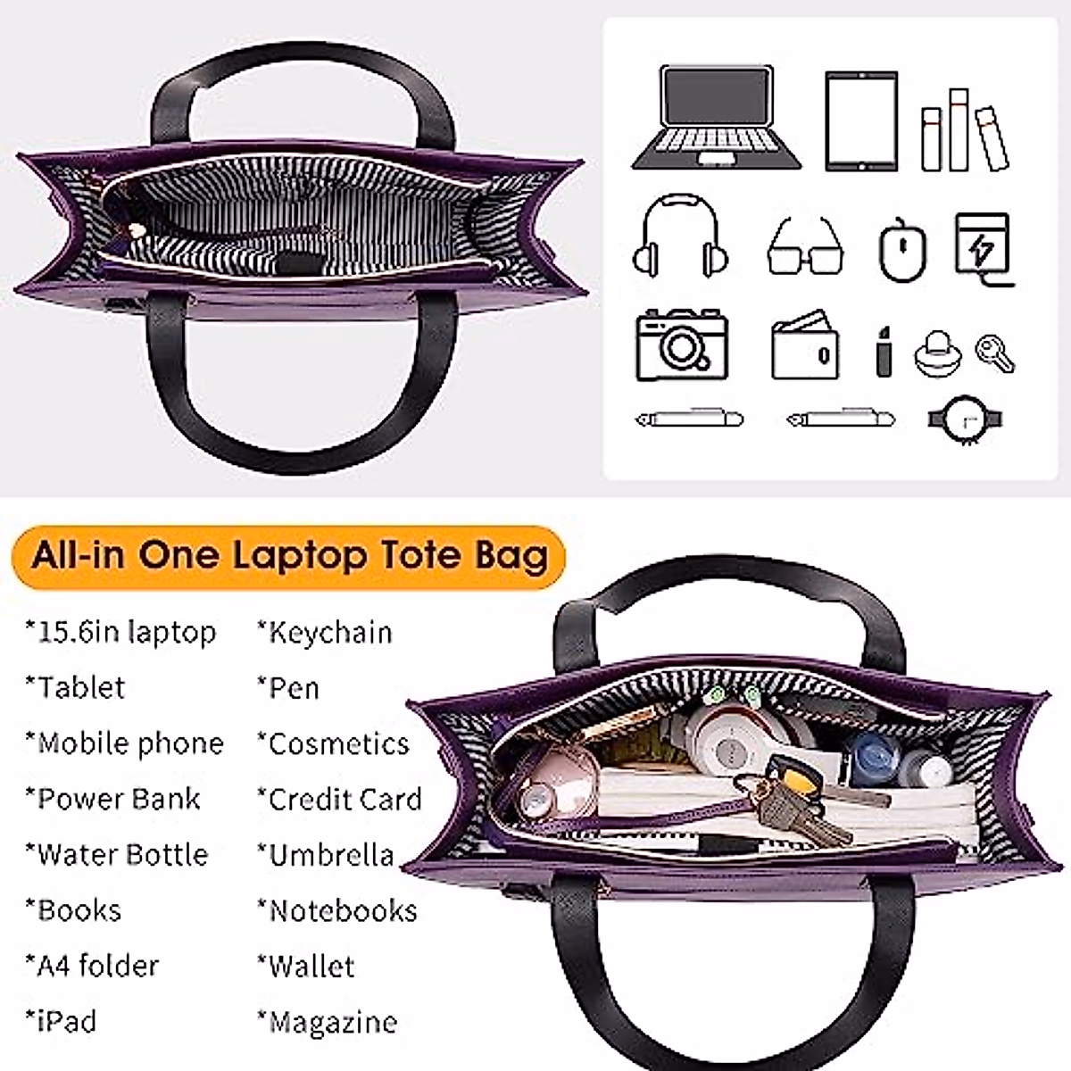 Nerlion Laptop Bag for Women 15.6 Inch Laptop Tote Bag Leather Computer Briefcase for Women Shoulder Bag Office Bag for Women (Purple)