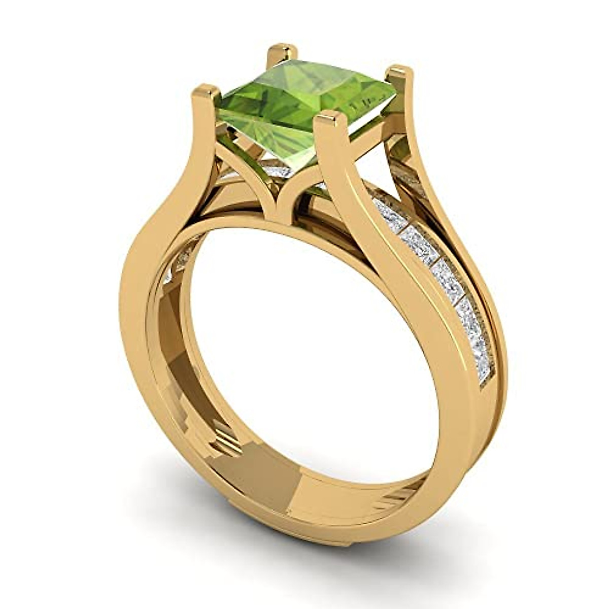 Clara Pucci 3.37ct Princess Cut Solitaire with Accent Green Peridot Sliding Statement Bridal Ring Band Set 14k Yellow Gold 7.5