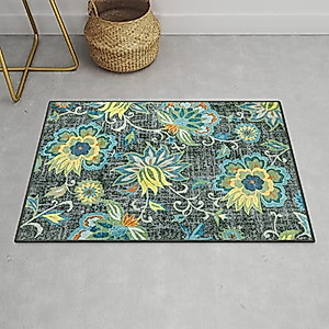 Beeiva Floral Small Entryway Area Rug, 2x3 Green Washable Kitchen Rug Non Slip Front Door Rug Indoor Entrance, Modern Plant Doormat Non-Shedding Throw Entry Rugs for Inside House Bedroom Bathroom