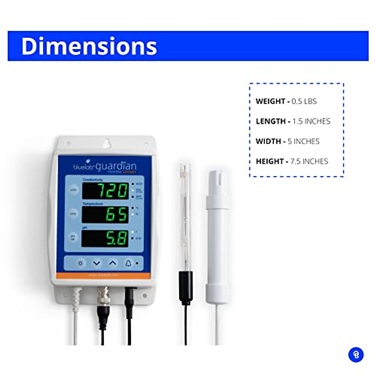 Bluelab MONGUACON Guardian Monitor Connect for pH, Temperature, and TDS in Water with Data Logging (Connect Stick not Included), Nutrient Meter for Hydroponic System and Indoor Plant Grow White