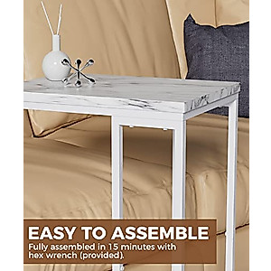 HOME BI C Table End Table, Beside Bed Sofa End Table, Save Spaces Side Table C Shape, Easy to Install Side Table for Living Room Bedroom White