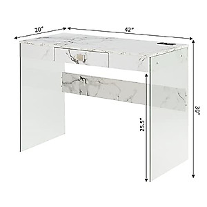 Convenience Concepts SoHo Glass Desk with Charging Station, 42", Faux White Marble