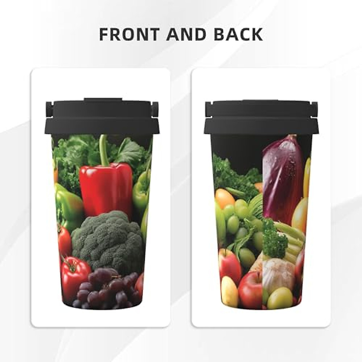 GTKSYNVE Reusable Coffee Mug with Lid and Handle, Fruits and vegetables Tumbler for Hot & Cold Drinks 16oz Stainless Steel Insulated Coffee Tumblers Double Wall Vacuum Thermal Cup