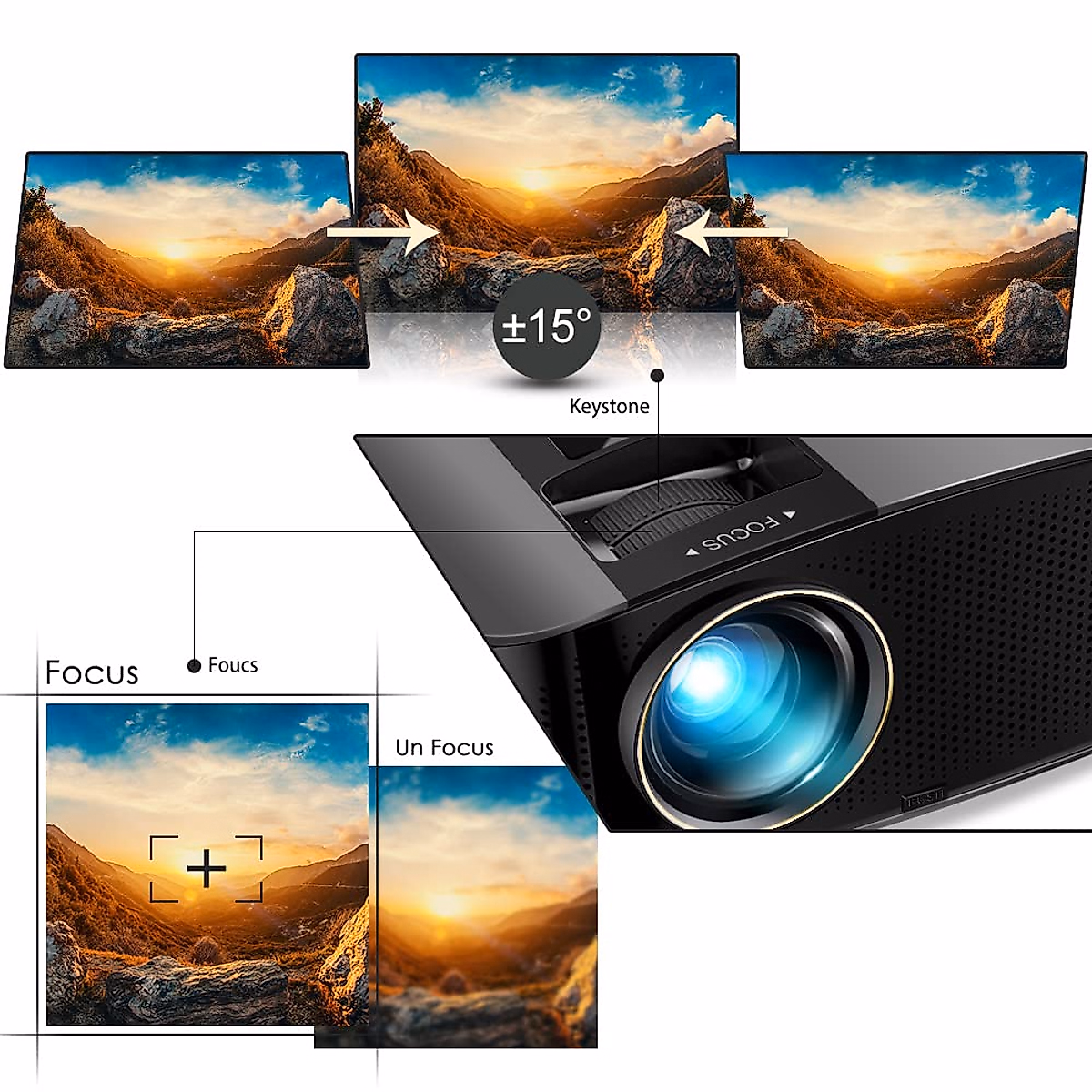 Projector, GooDee 2023 Dolby Native 1080P Video Projector, 9500L Outdoor Movie Projector, 230" Supported Home Projector, Compatible with Fire TV Stick, PS4, HDMI, VGA, AV and USB, Black (YG600)