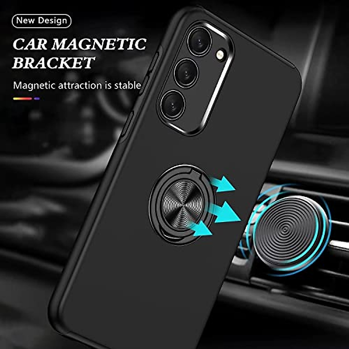 YRMJK S23 Plus Case,Built in 2 Screen Protectors + 2 Camera Lens Protector,Military Grade,3D Full Cover with Kickstand Ring Case for Samsung Galaxy S23 Plus 5G Black