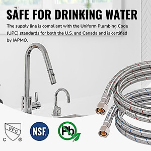 JUWO 24 inch Faucet Supply Line, Braided 3/8" Female Compression Thread × M10 Male Connector Water Line, Stainless Kitchen Sink Hose, Bathroom Faucet hose, Red & Blue (1 Pair)