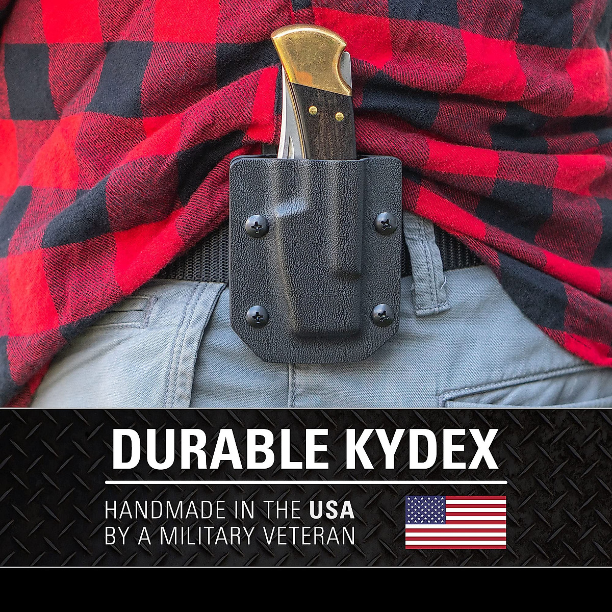 Clip & Carry Kydex Sheath for the Buck 110 & Buck 112 Folding Pocket Knife - Made in USA - Belt Holster Case - Orange