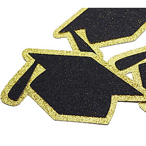 Grad Caps Glitter Confetti for Graduation Party Decorations Congrats Grad Table Decor Class of 2024 High School College Graduation Party Supplies 5.5 inches 12pcs (Gold & Black)