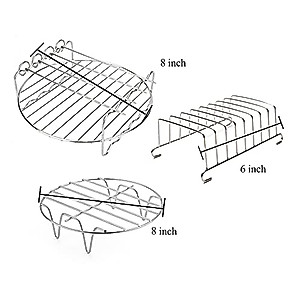 Air Fryer Rack Air Fryer Accessories 8'' Set of 3 Multipurpose Double Layer Rack with Skewer Round Cooking Rack Toast Rack Compatible with XL Air Fryer