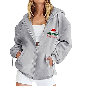 YODO+LY Northface Backpack Deals Fleece Crewneck Sweatshirt Women'S 2082 Christmas Letter Printed Hoodie Zippered Fine Short Plush Cardigan Long Sleeved Jacket Sweatershirt