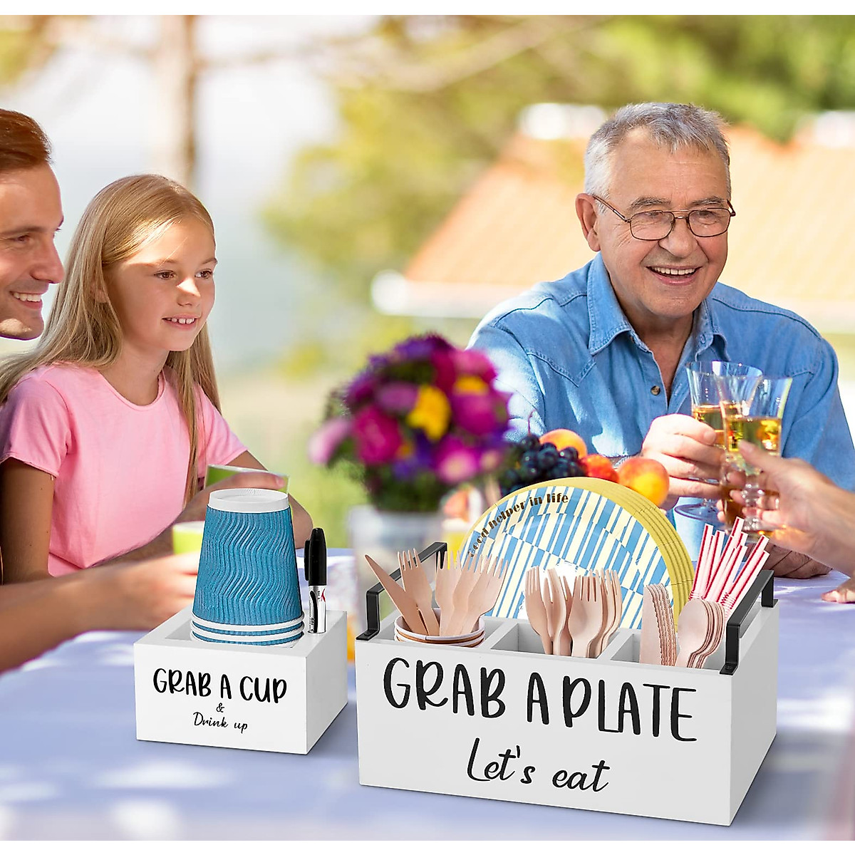 MEMOORIAL Kitchen Utensil Holder, Kitchen Countertop Plate Organizer, Paper Plate Holder, Disposable Dish and Cup Holder Utensil Caddy for Kitchen, Party, BBQ…