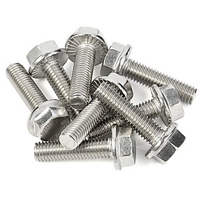 M6 x 16mm Flanged Hex Head Bolts Flange Hexagon Screws, Stainless Steel 18-8 (304), Plain Finish, 50 PCS