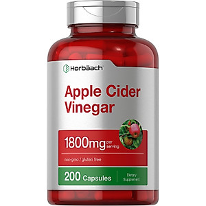 Horbäach Apple Cider Vinegar Capsules | 1800mg | 200 Pills | Non-GMO, Gluten Free Supplement