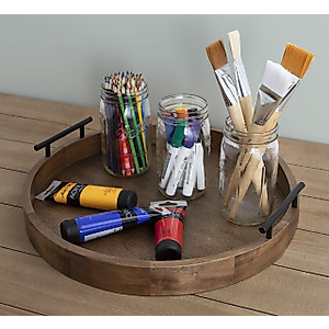 Kate and Laurel Lipton Modern Round Wood Decorative Tray, 18" Diameter, Rustic Brown and Black, Decorative Accent Tray for Storage and Display