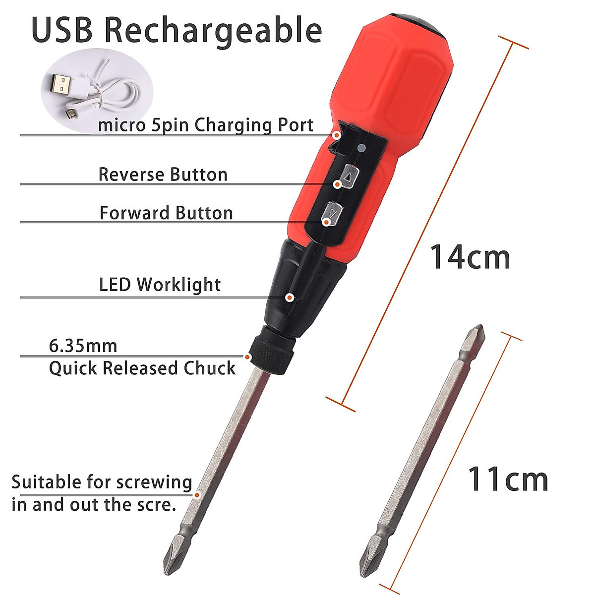 MAKINGTEC Cordless Screwdriver,Rechargeable Electric Screwdriver 3.6V 900mAh Li-ion Battery Include 33Pcs Screw Bits Set and Bit Holder,USB Charging Portable Power Screwdriver with LED Work Light