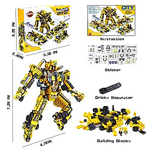 VATOS STEM Building Toys, 573 PCS Robot STEM Toys for 6 Year Old Boys 25-in-1 Engineering Building Bricks Construction Vehicles Kit Building Blocks Best Gifts for Kids Aged 6 7 8 9 10 11 12 Yr Old