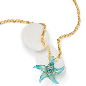 Ross-Simons Italian Turquoise Murano Glass Starfish Necklace With 18kt Gold Over Sterling. 20 inches