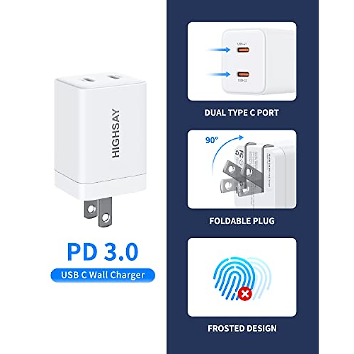 USB C Charger Block PD 3.0 Double C Charger Block 40W Fast Charger Dual USB C Wall Plug w/Foldable Plug, 2-Port (20W+20w) Charger Block USB C for iPhone 14/13 Pro Max, iPad, Galaxy, Pixel etc.