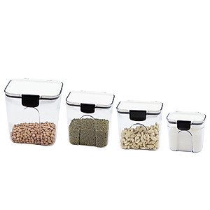 LOVEJO 4-Piece Storage Set: Airtight Food Storage Containers for Kitchen - BPA-Free Clear Plastic Canisters for Flour, Sugar, Rice & Baking Supplies - Includes Airtight Lids & Scoops