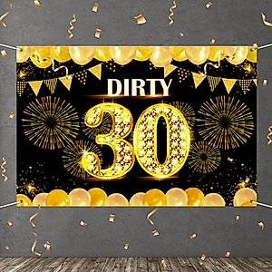 Ushinemi Dirty 30 Birthday Decorations, 30th Birthday Banner Backdrop for Men Women, Thirty Birthday Party Decor, 6x3.6ft