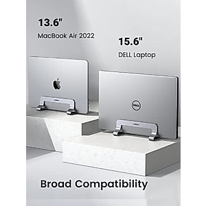 UGREEN Vertical Laptop Stand Holder Desk Aluminum Dock Compatible for MacBook Pro Air Laptop Stand Desktop Adjustable, Lenovo Ideapad 3, Surface Book, HP Notebook, Dell Chromebook Up to 17.3 Inch