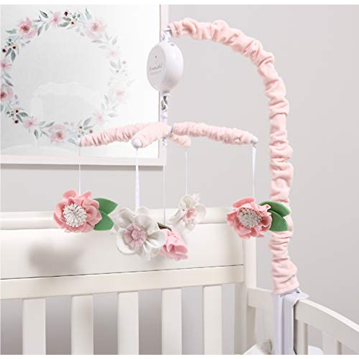 The Peanutshell Pink Floral Musical Crib Mobile for Baby Girls | Digital Music Box with 12 lullabies