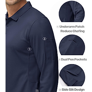 Military Polo Shirts for Men Long-Sleeve Work Polo Performance Quick Dry Shirt Men Casual Shirt Jersey Polo Shirt Navy Blue