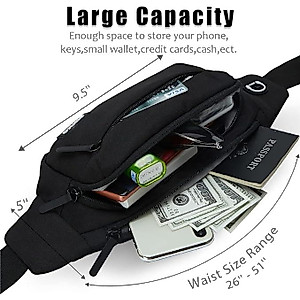 SINNO Black Mens Fanny Packs for Women Fashionable Waterproof Gifts for Running Sport Workout Hiking Travel Crossbody Plus Size Waist Pack Phone Bag Wallets Purse Carrying All Phones