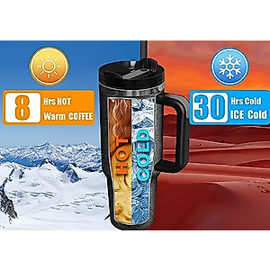 AFINSEA 40oz Tumbler with Handle,Insulated Tumbler with Lid and Straw,Double Wall Vacuum Stainless Steel Travel Mug Iced Coffee Car Cup for Hot and Cold Beverage(Night)