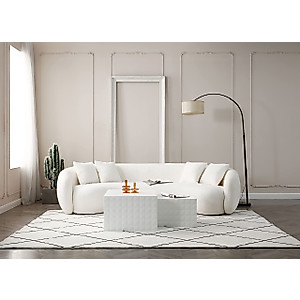 JUSTONE 101" Mid Century Modern Curved Living Room Sofa, 4-Seat Boucle Fabric Couch for Bedroom, Office, Apartment