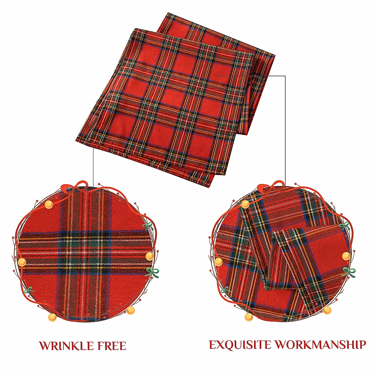 Softalker Christmas Checkered Tartan Table Runner - Red Buffalo Plaid Xmas Stain Resistant Washable Table Decoration for Dining/Parties/Holiday Decor, 13 x 70 Inch